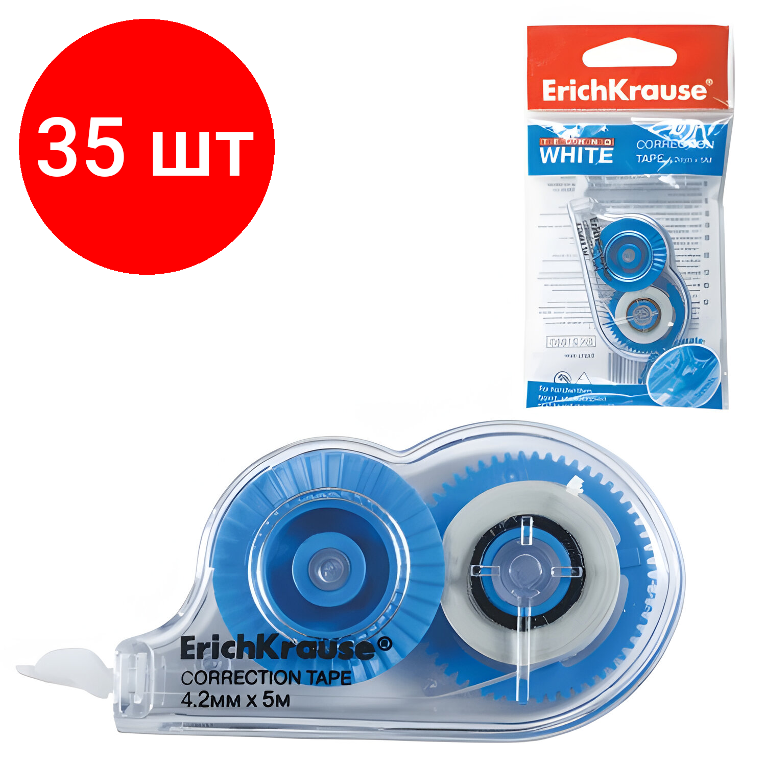 Комплект 35 шт, Корректирующая лента ERICH KRAUSE "Techno White Mini", 4.2 мм х 5 м, упаковка с европодвесом, 21885