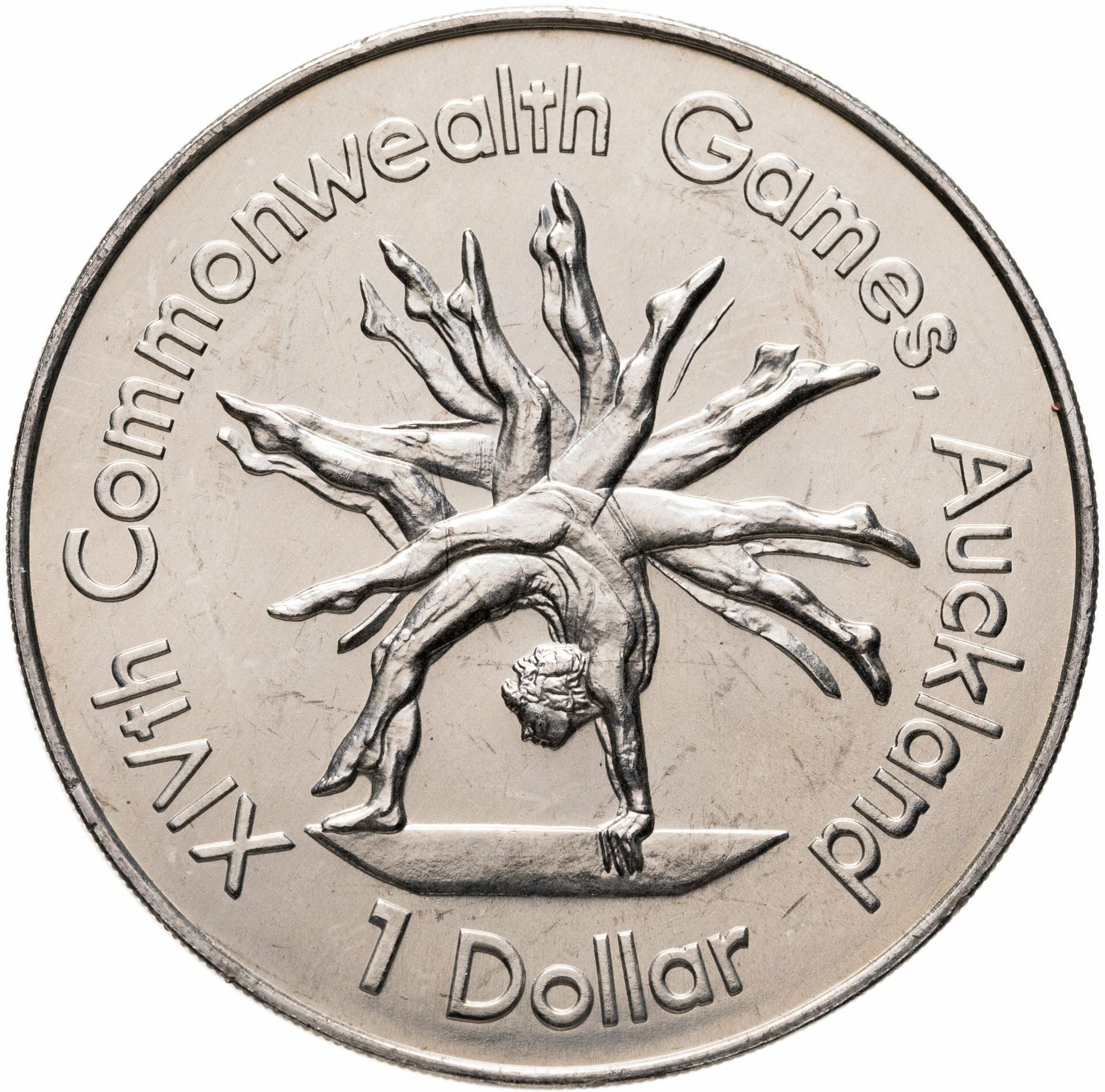 Новая Зеландия 1 доллар dollar 1989 "XIV Игры Содружества 1990 - Гимнаст", Мельхиор медь-никель, в сохранности AU-UNC