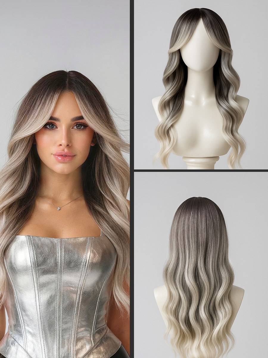 Женский парик HAIR COLLECTION имитация натуральных волос, длинные волосы, с челкой, омбре блонд, 65 см