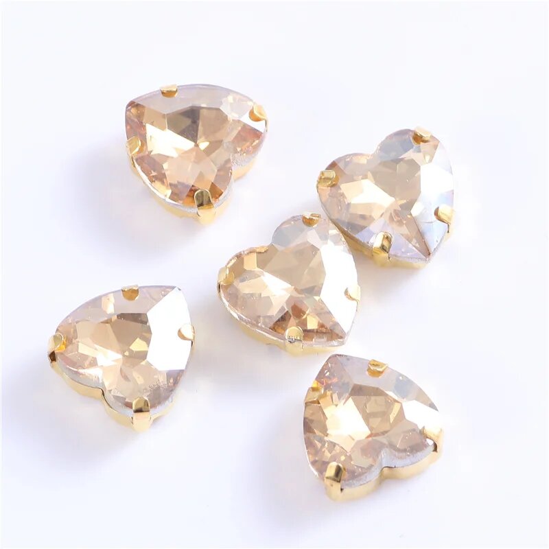 Стразы сердце стеклянные, 10 мм, Gold Champagne