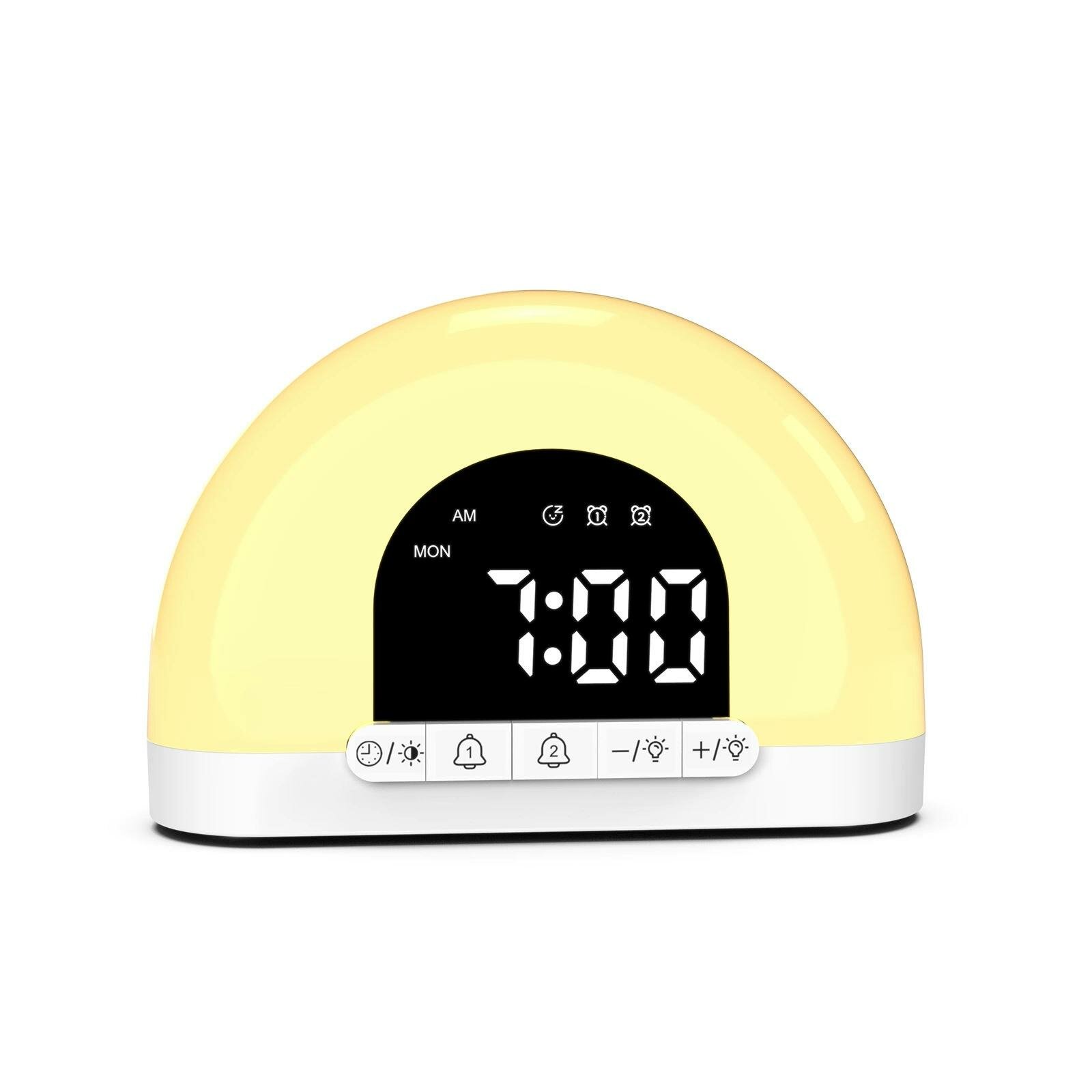 USB plug-in model Analog sunlight wake-up light clock Home digital display Wake up in the morning Smart sunrise wake-up light, white display/English version, 0.8-inch display, Dual alarms with beep sound, 5-minute snooze, 9-minute snooze, Single-color