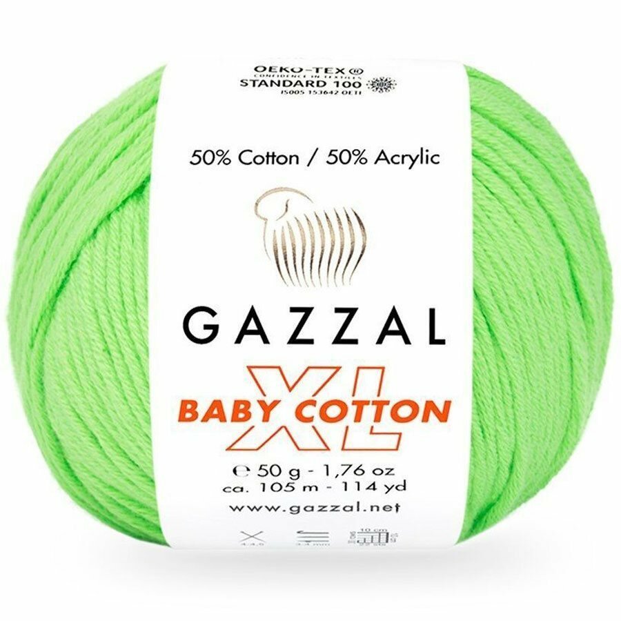 Пряжа Gazzal BABY COTTON XL 3427 яр. салат (5 мотков)