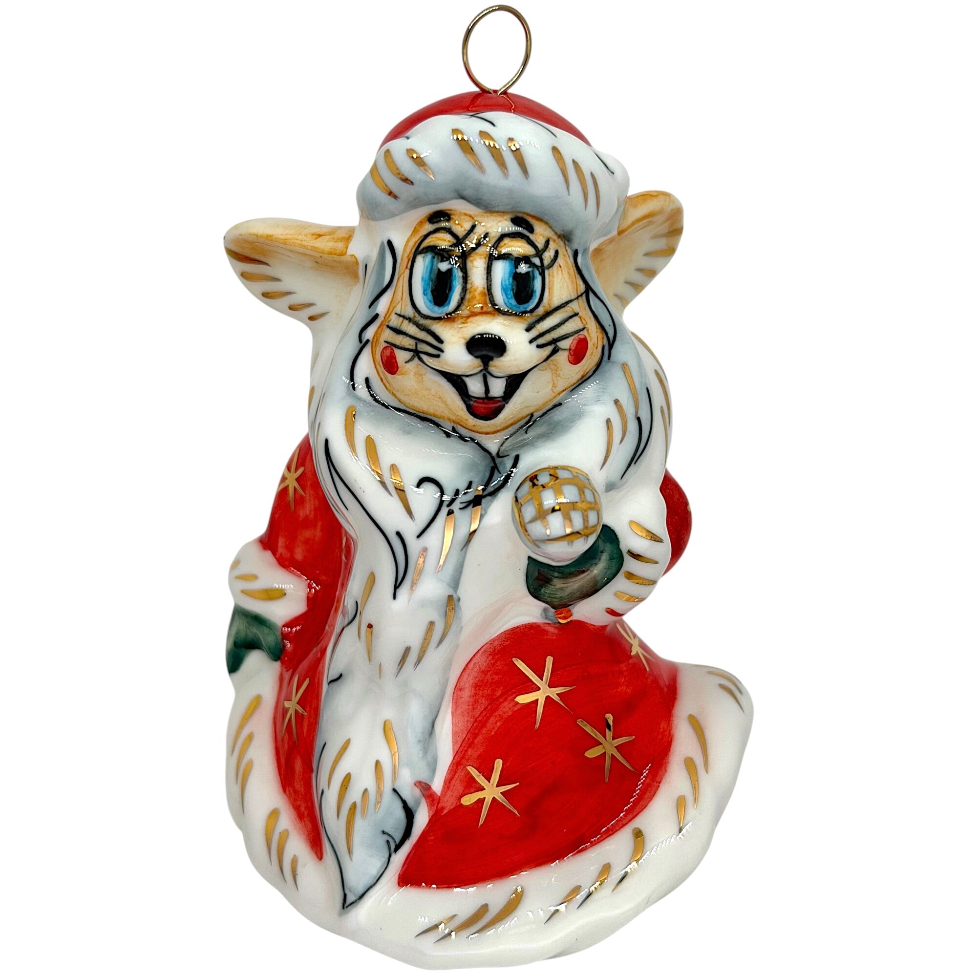 Ёлочная игрушка "Заяц в шубке "Ну, погоди" (Лефортовский фарфор)