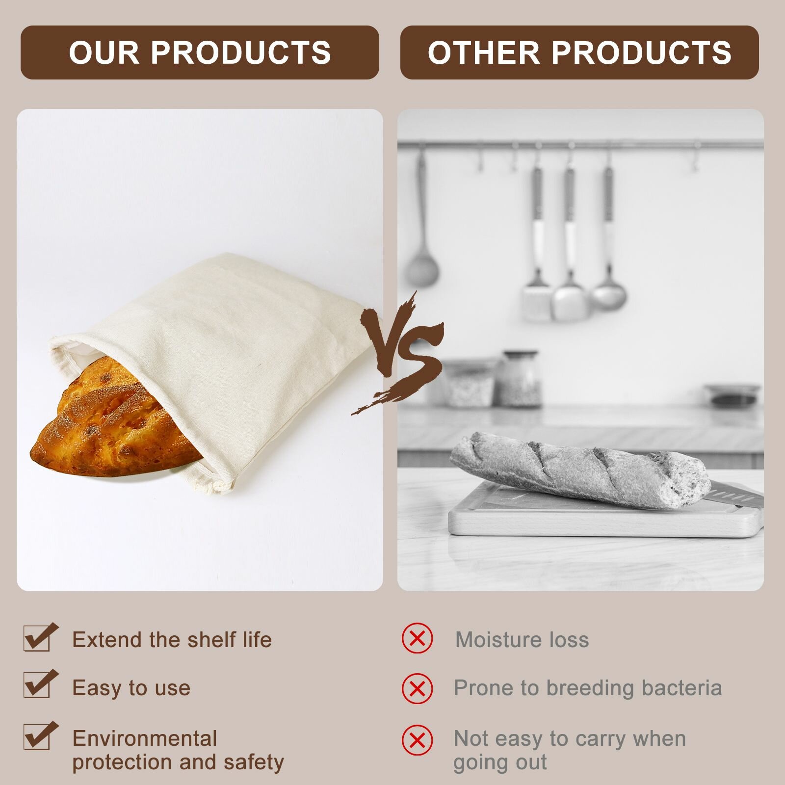 Хлопковая сумка для переноски хлеба с завязками