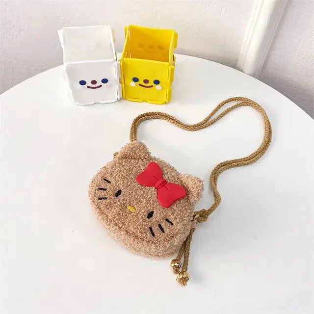 Милая сумка через плечо Sanrio Hello Kitty, плюшевая сумка в стиле каваи с мультяшным рисунком, детский кошелек для монет, украшение для улицы, праздничный подарок.
