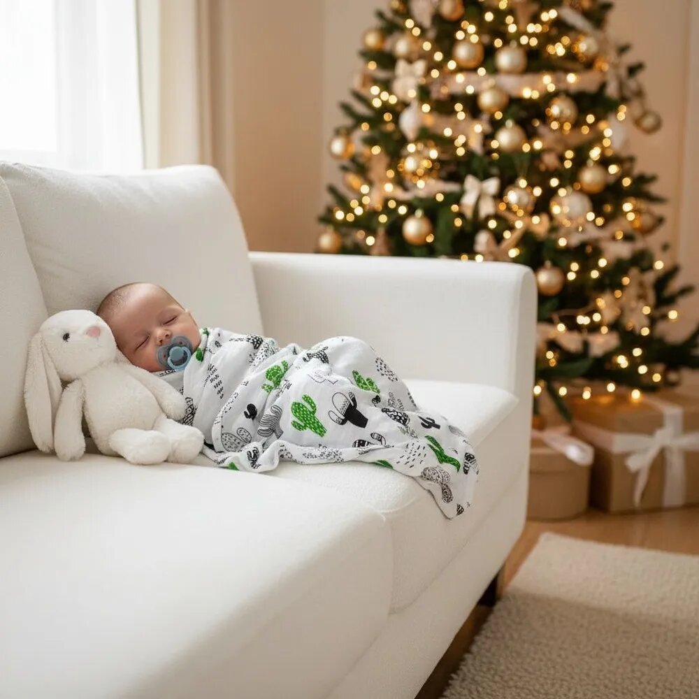 Муслиновая пелёнка Pikate, 80x110см, эко-материал, принт Кактусы