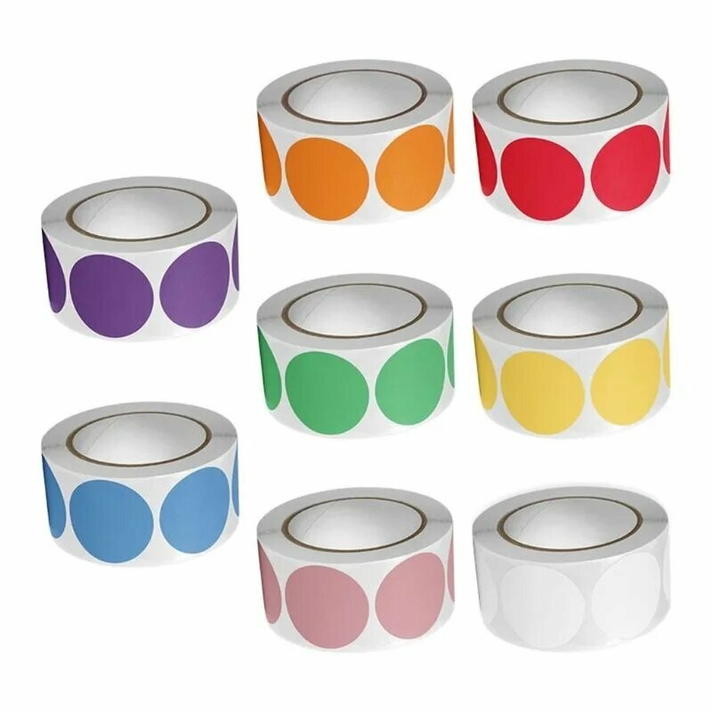 8 рулонов по 500 наклеек 1 рулон круглых цветных для маркировки конвертов (8 цветов)