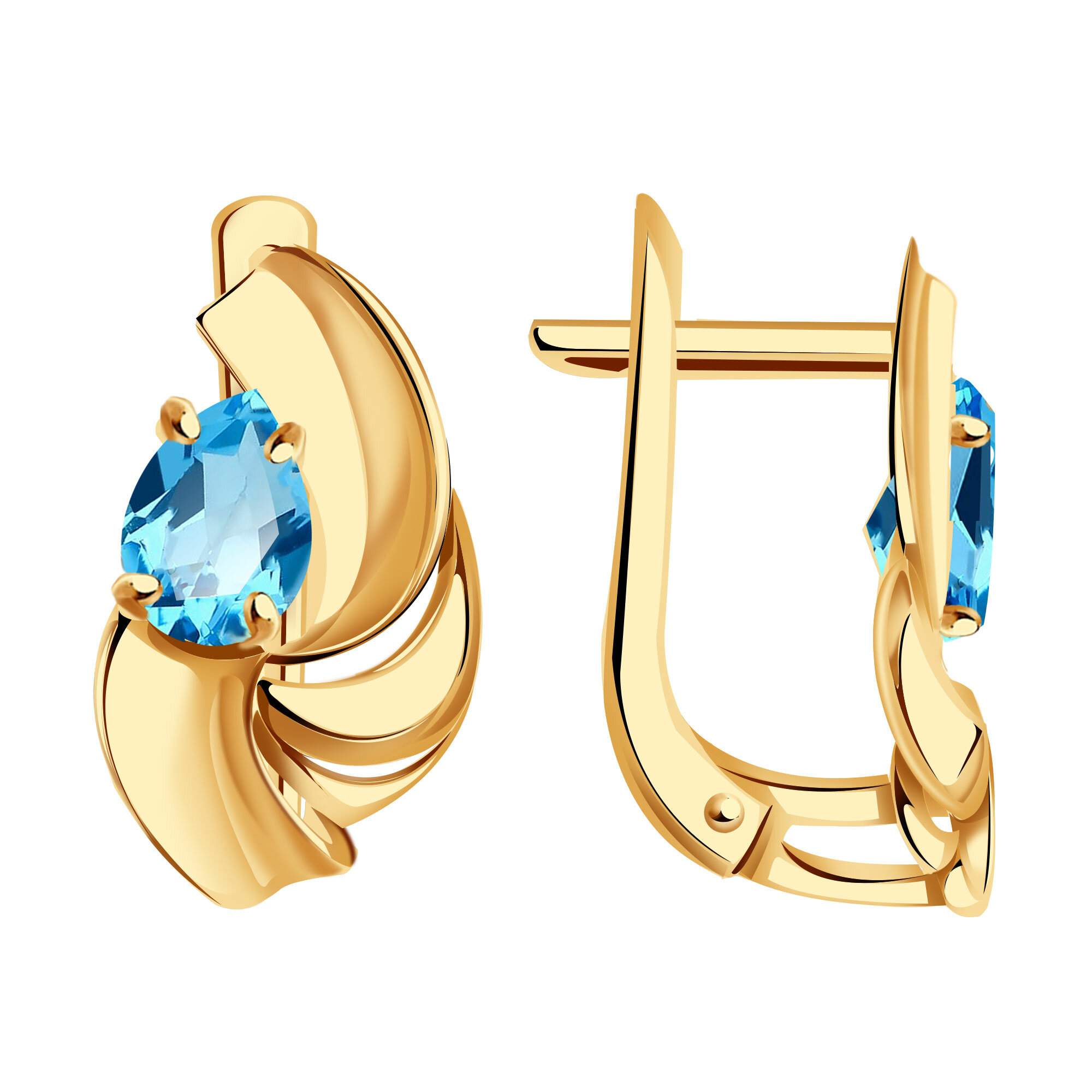 Серьги, красное золото, 585 проба, топаз