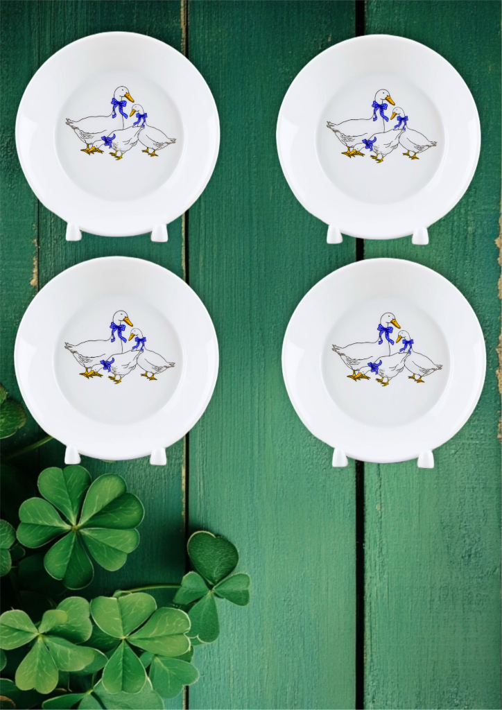 Блюдце глубокое 14 см 4 штуки Гуси Дулевский фарфоровый завод