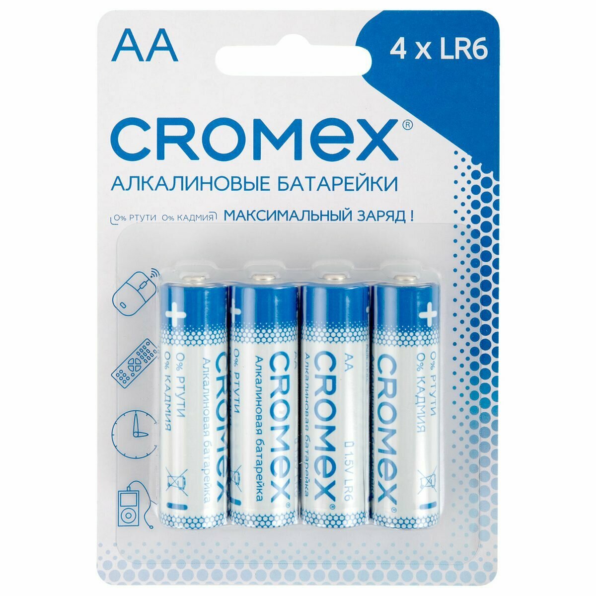 Батарейка Cromex Alkaline AA (LR6, 15А) (блистер, 4шт.) (457130), 120 уп.