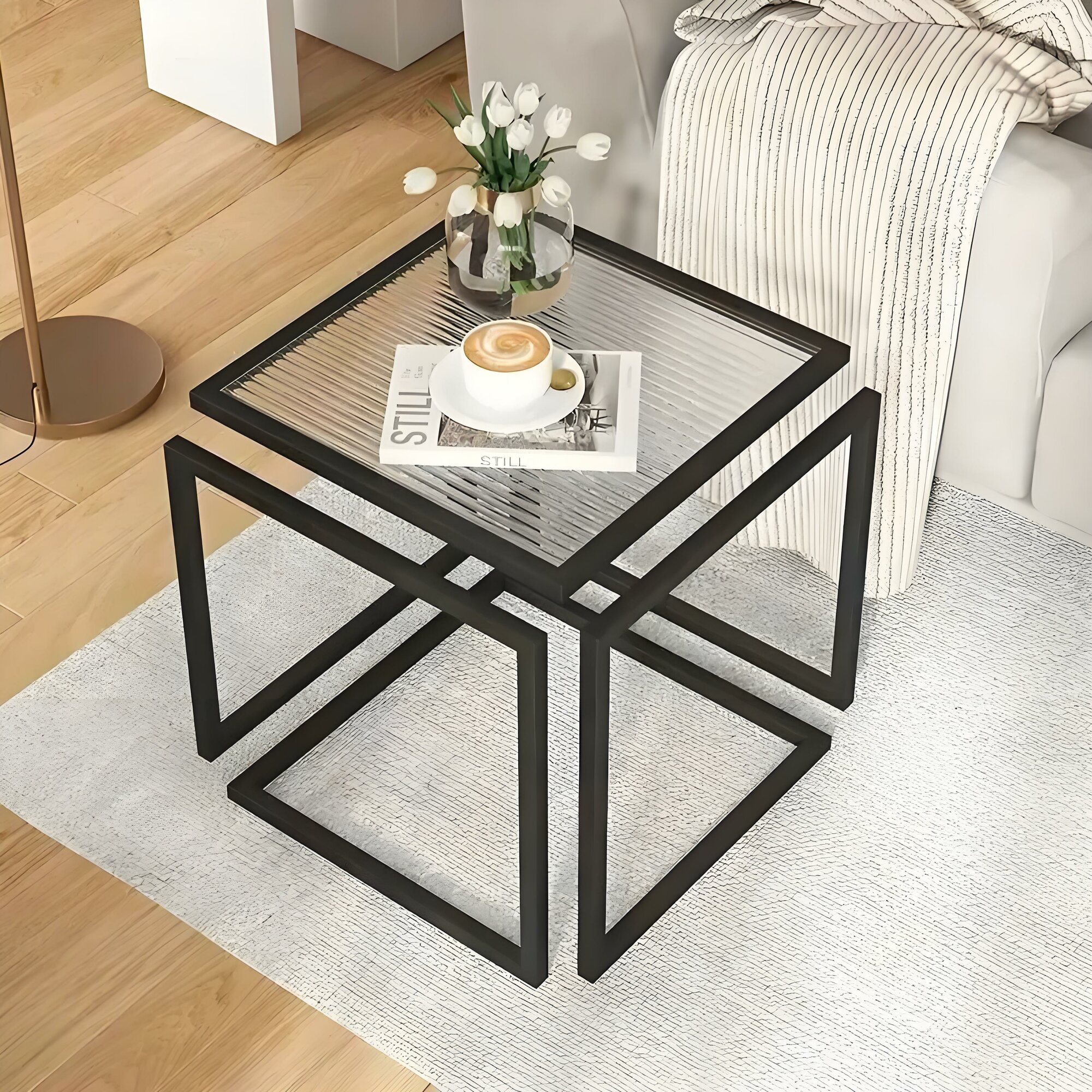 Журнальный столик, журнальный столик из закаленного стекла, 50 см x 50 см, для гостиной