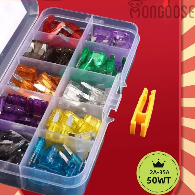 Набор автомобильных предохранителей "Стандарт" 50шт /3-40А/ Флажковые предохранители, набор в коробке