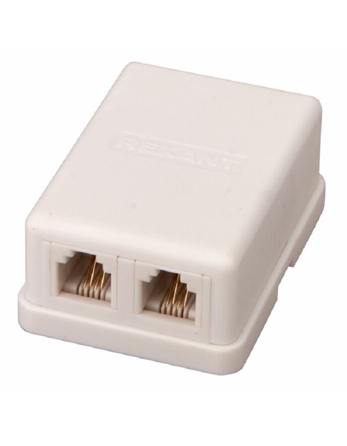 Розетка телефонная Rexant 03-0002, накладная, белая, 2 гнезда, RJ-11