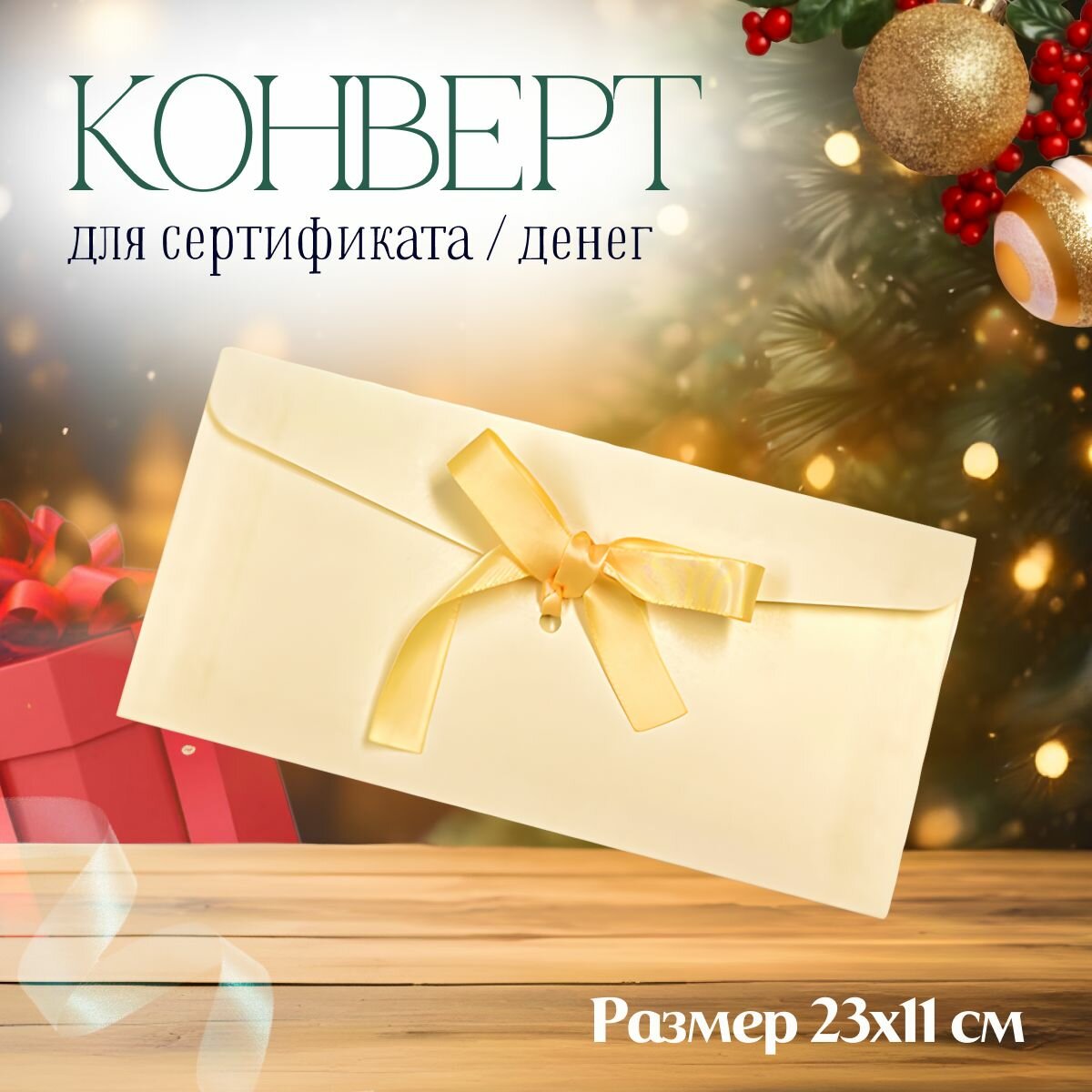 Конверт подарочный светло-желтый (для денег, сертификата, письма)