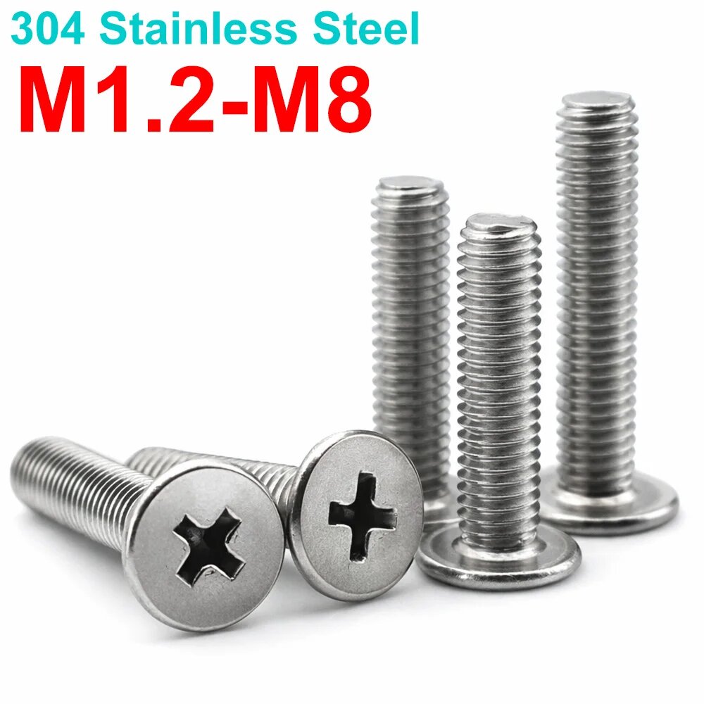 Винты машинные Zimir из нержавеющей стали 304 M1.2 M1.4 M1.6 M2 M2.5 M3 M4 M5 M6 M1.2 x200pcs, 6mm