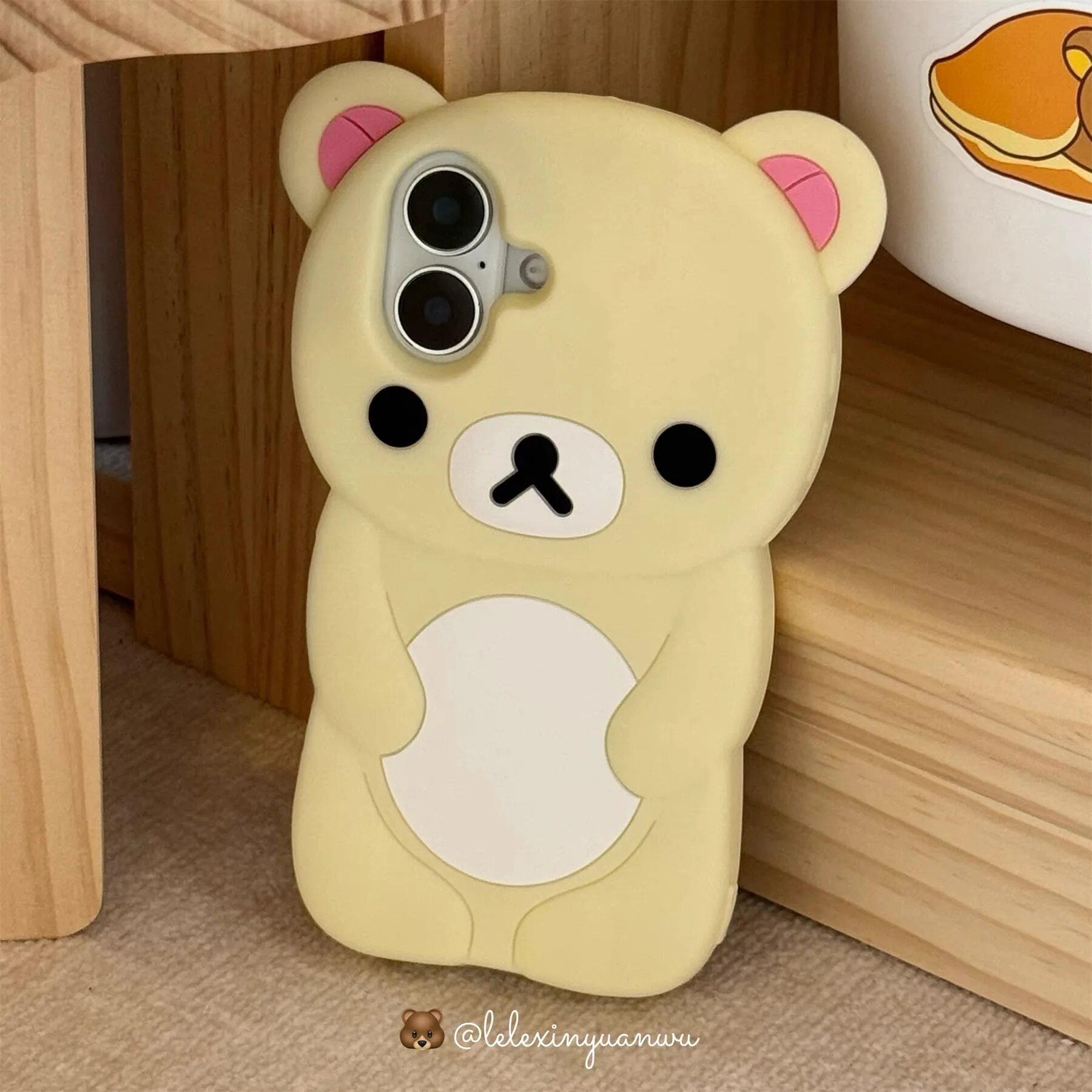 Силиконовый мягкий чехол Rilakkuma Bear для iPhone 17, 16, 15, 14, 13, BeigeQSX Only Case, iPhone 16