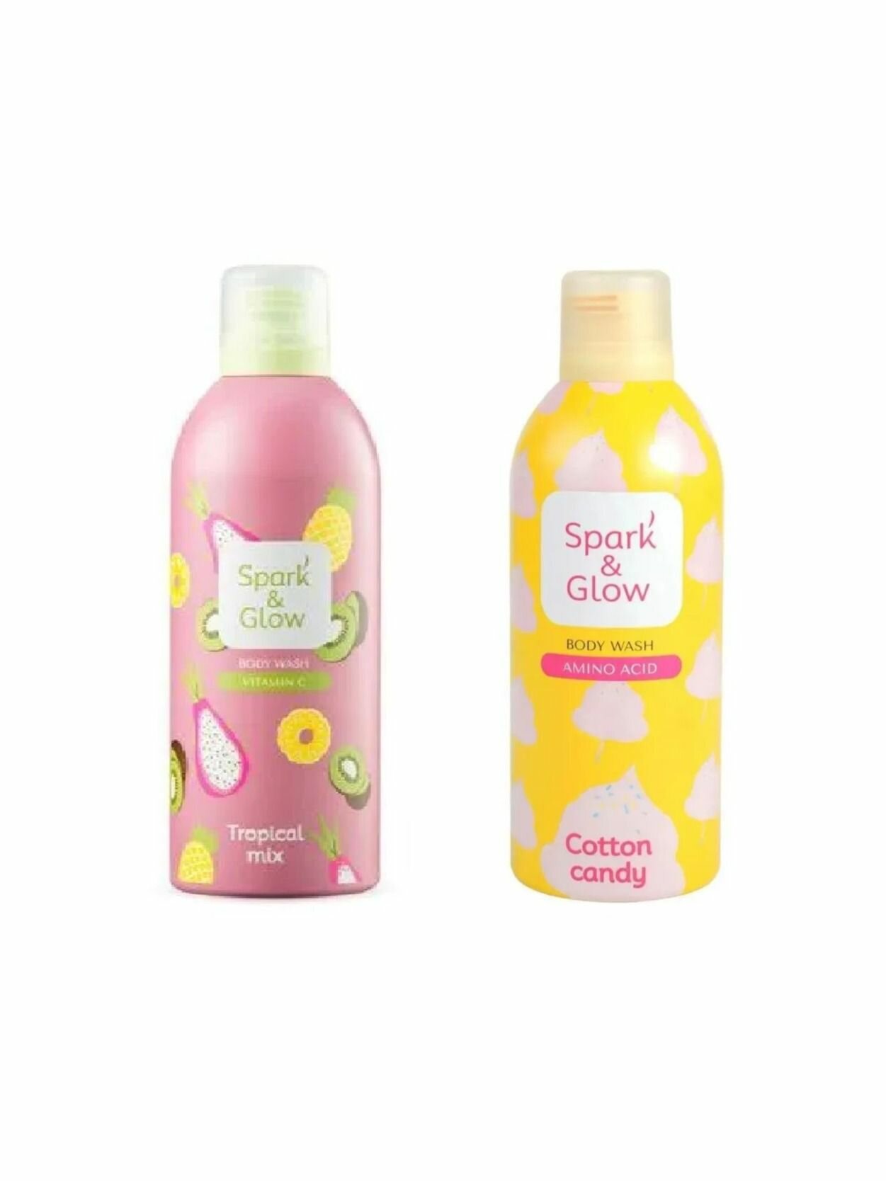 Spark&Glow Набор гель-пены для душа: Сладкая вата + Тропические фрукты Body Wash 350 мл. х 2 шт.