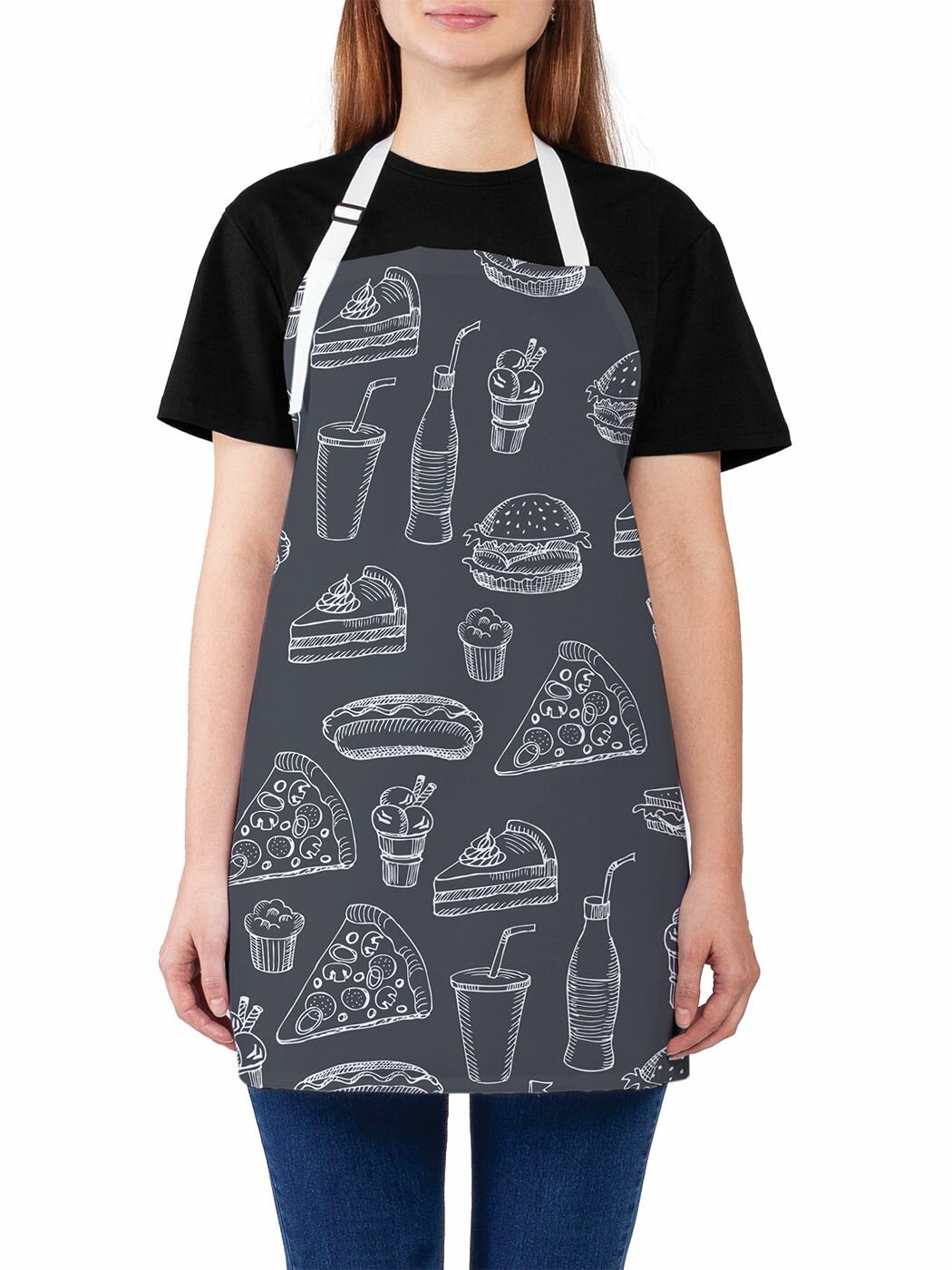 Фартук кухонный тканевый "Бледный фаст-фуд" 65х65х28 см, JoyArty