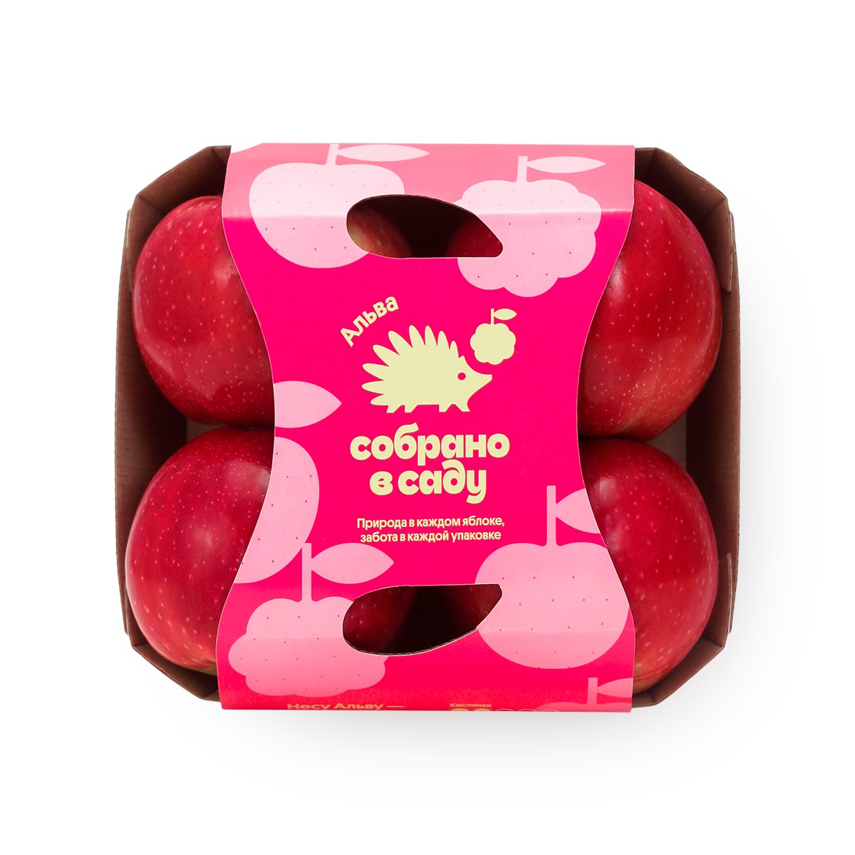 Яблоки Альва "Собрано в саду", 4 штуки, на подложке, 1 упаковка