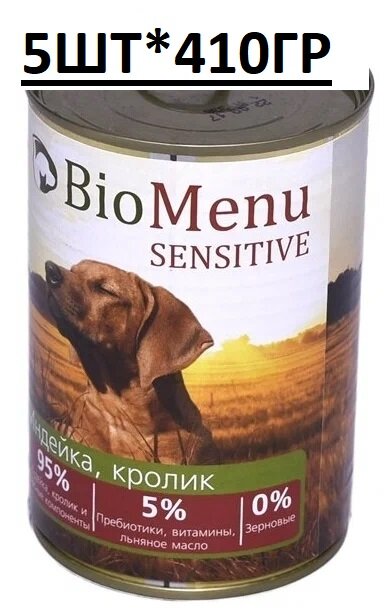 BioMenu гипоаллергенные консервы для собак индейка и кролик 410 г * 5ШТ
