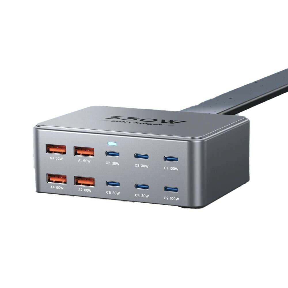 Зарядное устройство USB C GaN мощностью 330 Вт, многопортовая станция быстрой зарядки PD3.0 PPS QC3.0 мощностью 100 Вт для ноутбуков, iPhone 15 и 16 дюймов, MacBook Pro и планшетов.