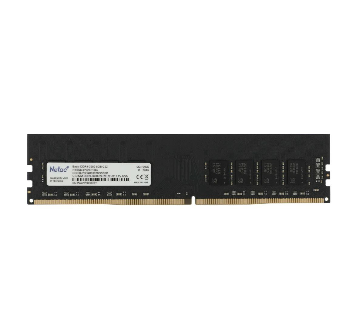 Оперативная память Netac Basic 8 ГБ DDR4 3200 МГц CL22 NTBSD4P32SP-08J