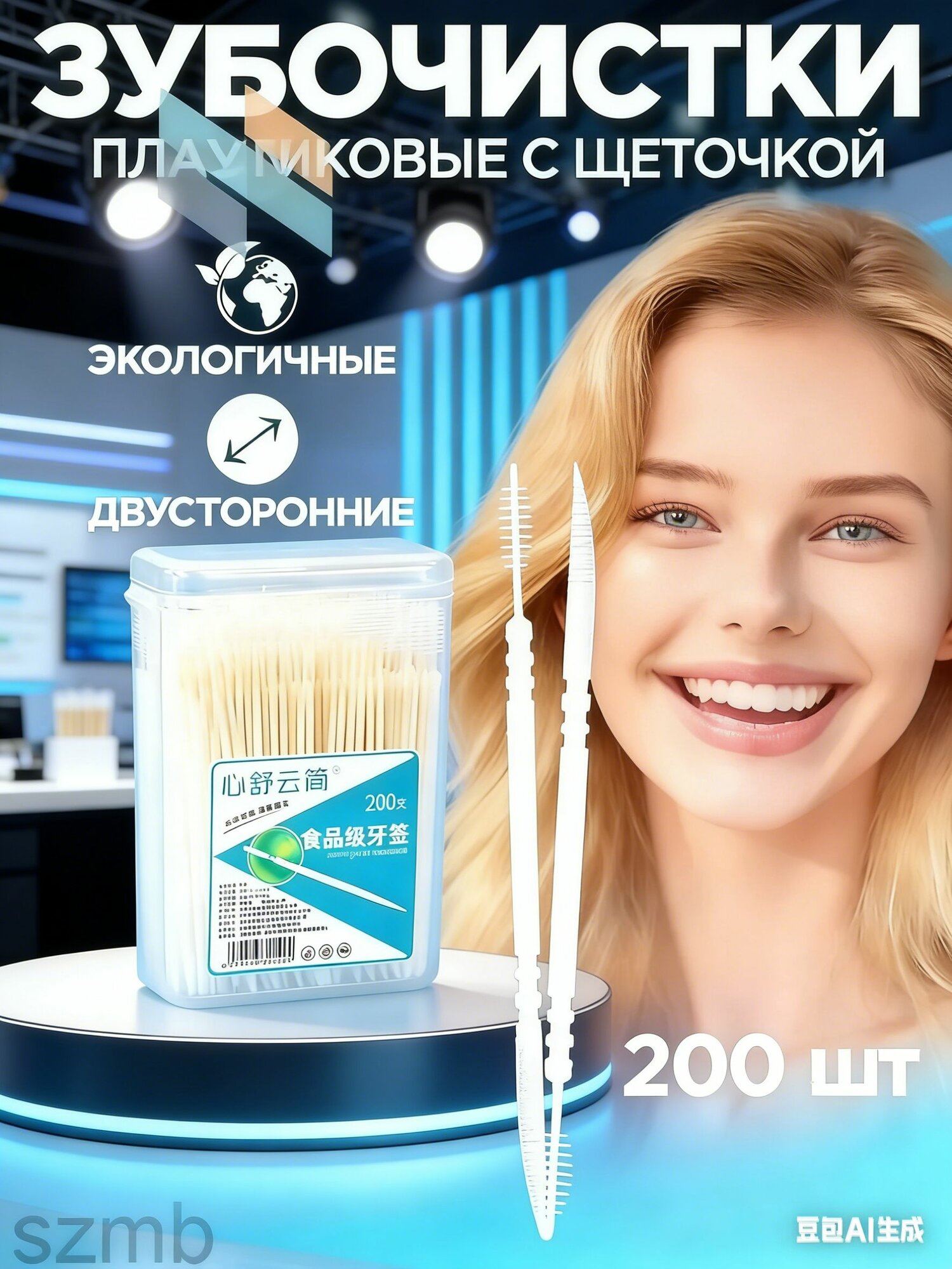 Пластиковые тонкие зубочистки 200шт. Зубочистки с Ершиком в упаковке