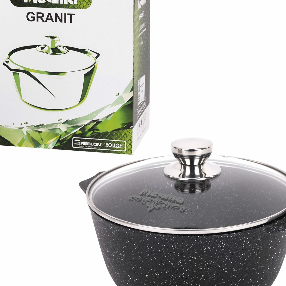 Кастрюля 4л с жаропрочной крышкой 24см, антипригарное покрытие, мечта "Гранит Black" (44802), 5шт.