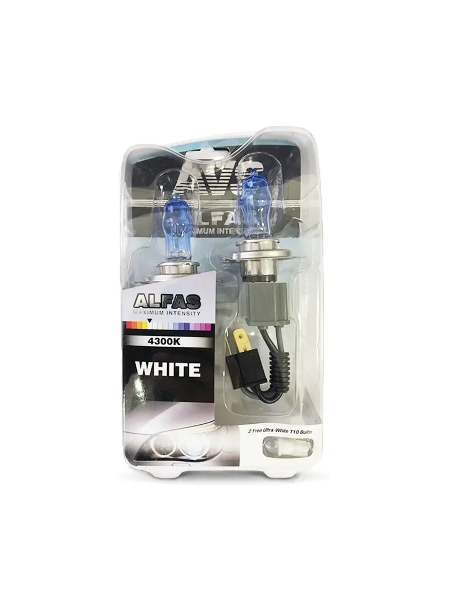 Автолампы AVS ALFAS H4, газонаполненные, 4300К, мощность 85Вт