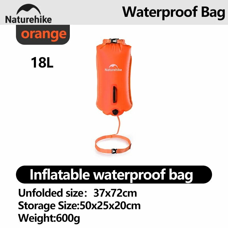 Naturehike 18L Водонепроницаемая сумка Надувная сумка для плавания Двойной воздушный шар Плавательный буй Сухая сумка Трекинговая сумка для хранения Водонепроницаемая пляжная сумка