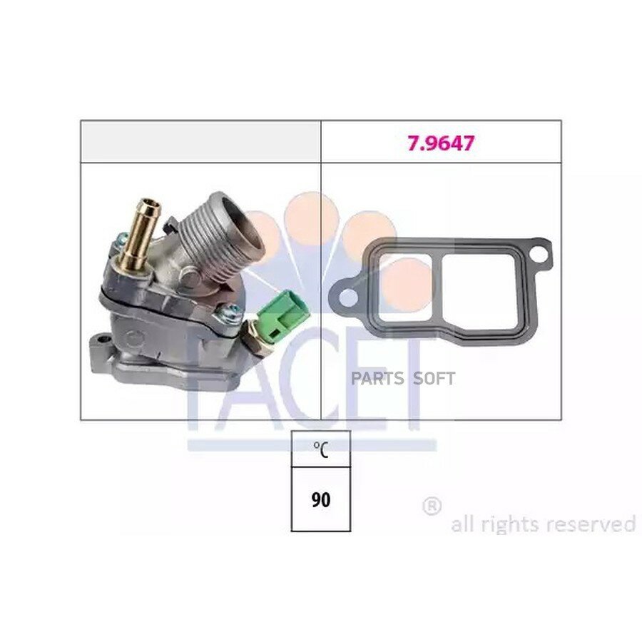 Термостат в сборе Volvo C70/S60/S80/V70/CX70/CX90 2.5T 98- от официального дистрибьютора, FACET, артикул 78733