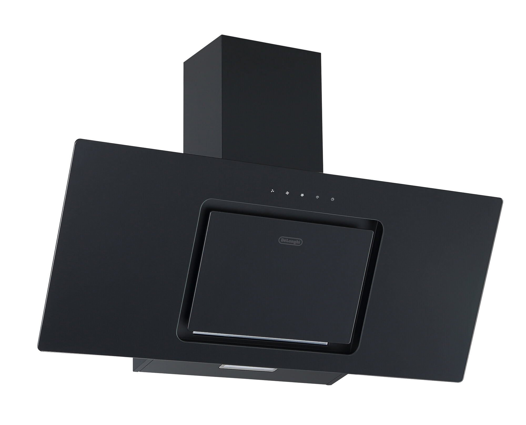 Вытяжка для кухни наклонная DeLonghi Quarto 908 NB для кухни, 90 см, отвод, рециркуляция, 900 м³/ч, вытяжка на стену