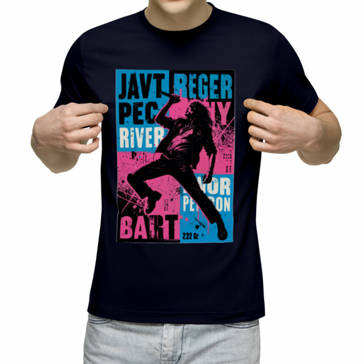 Мужская футболка «Сине-розовый электро. Пою» (темно-синий, XL)