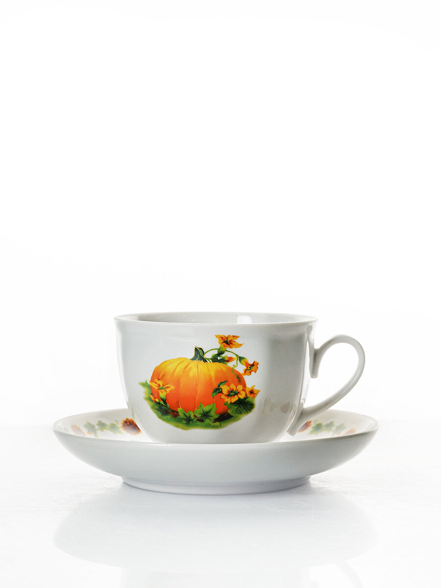 Пара чайная фарфоровая 275 мл. Дулево ф. Гранатовый "Тыква-2"