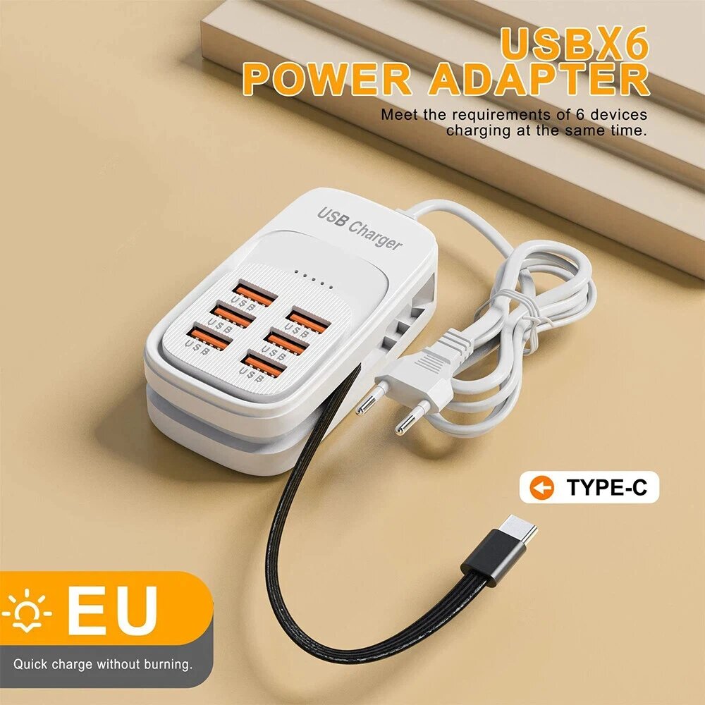USB 6-портовый адаптер питания EU, белый
