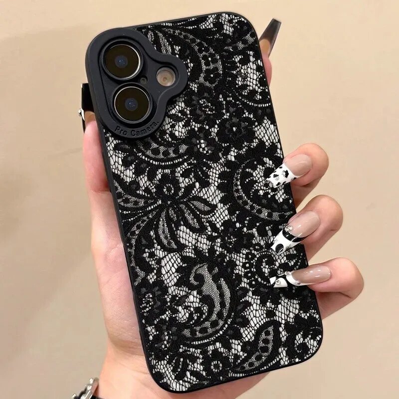 Чехол для телефона с детальным кружевным цветочным узором для iPhone 17, 16e, 16, 15, 14, 13, 12, 11 Mini, Air, Pro, Max, X, XR, XS Max, 8, 7, 6 Plus, мягкий силиконовый