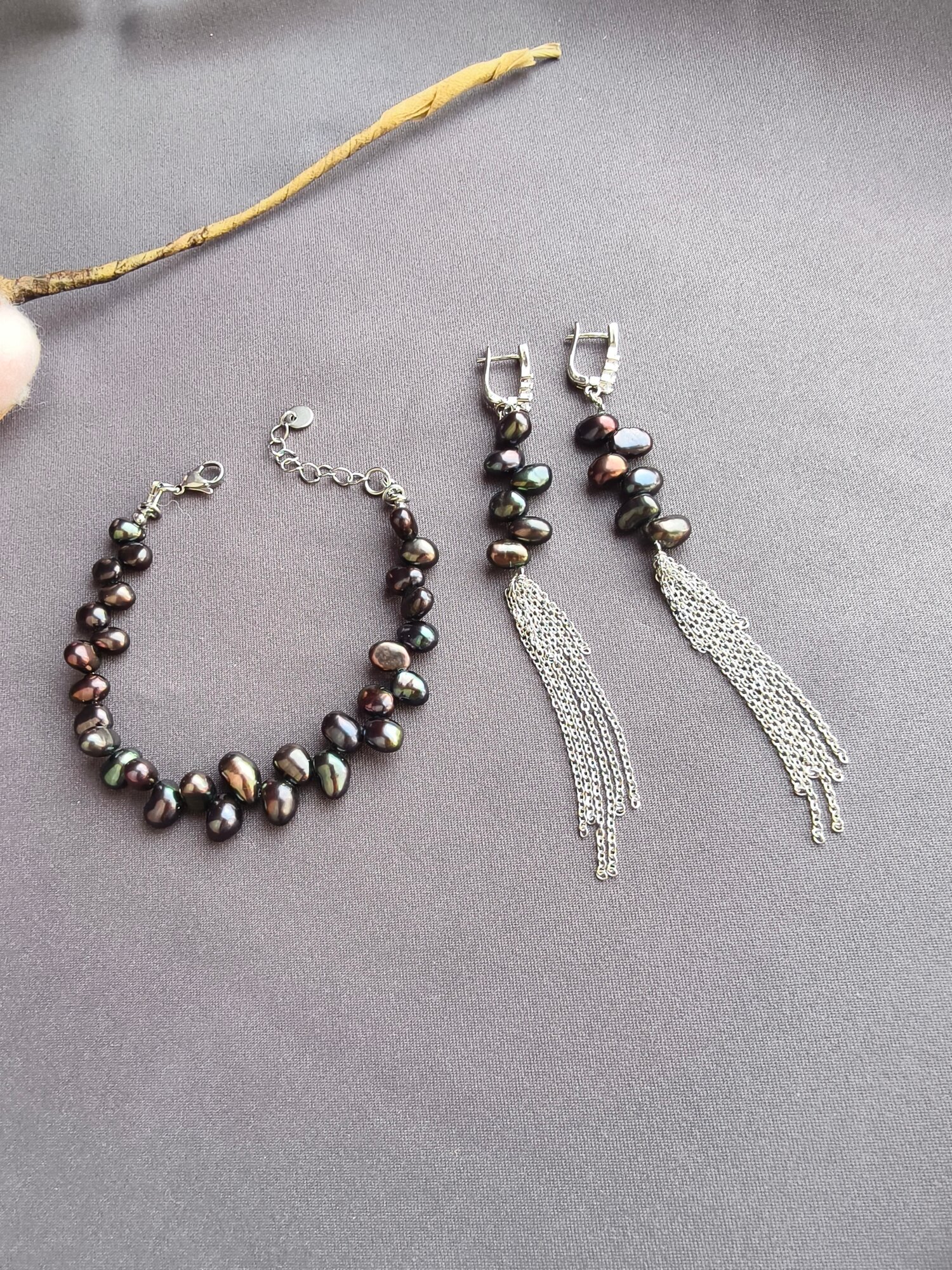 Комплект бижутерии: браслет, серьги, жемчуг культивированный