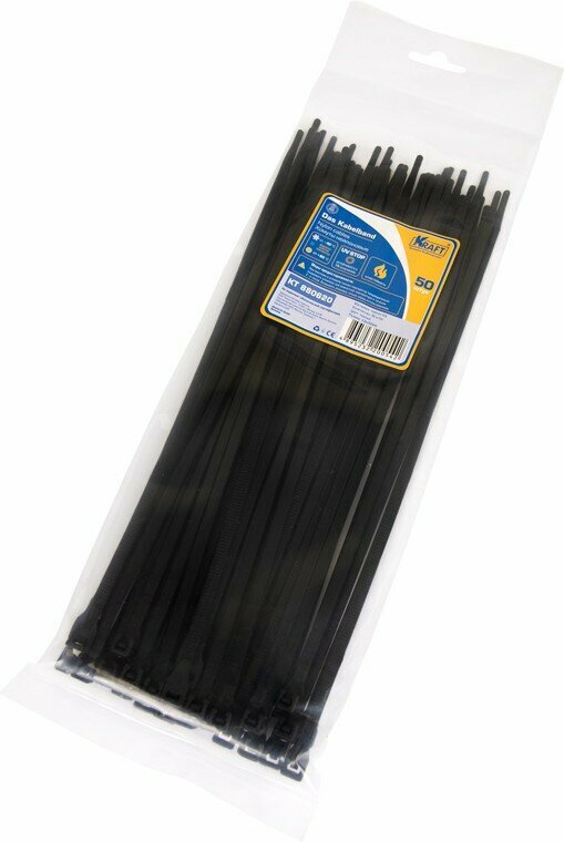 Хомут нейлоновый KRAFT KT 880620 4, 8x250 мм, упаковка 50 шт, цвет - черный