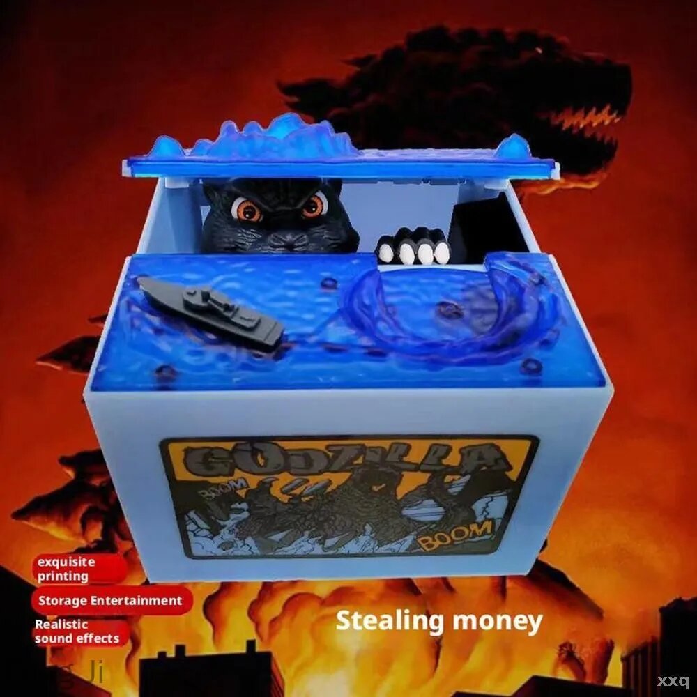 Копилка Godzilla для монет, 1 шт, пластик, с звуковыми эффектами, для детей, размер 15*12.5*12.6 см