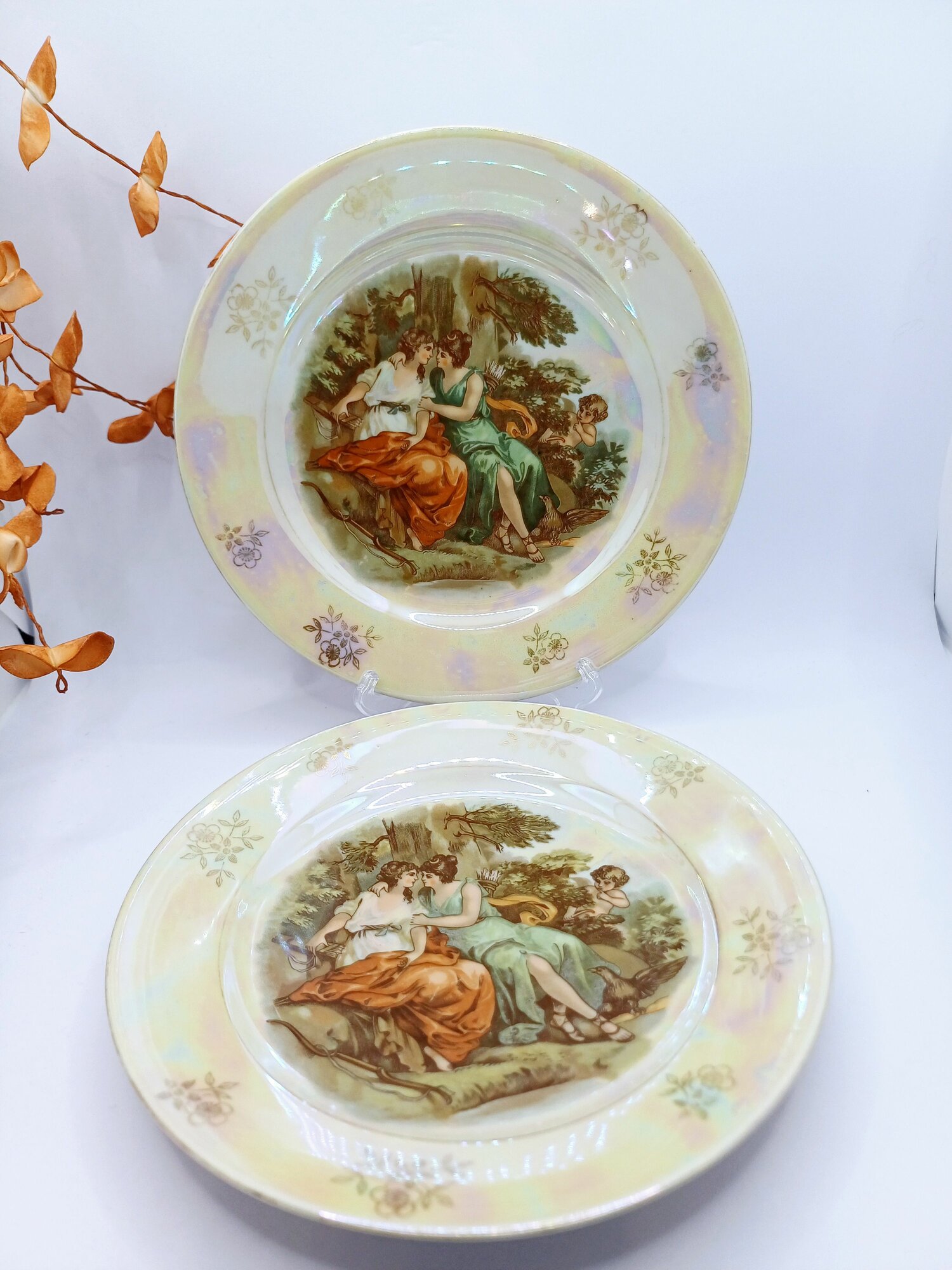 Набор плоских тарелок десертных Мадонна винтажный, фарфор, Kahla Германия