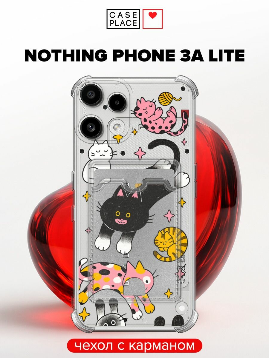 Чехол на Nothing Phone 3a Lite (Нофинг Фон 3a Лайт) с картой и принтом Разноцветные котики