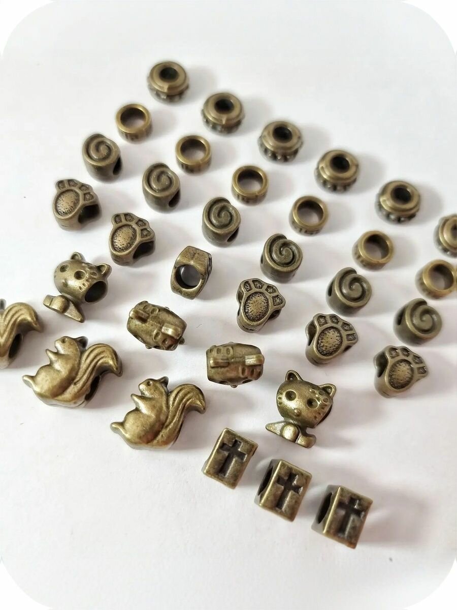 Бусины с большим отверстием. 7-14мм. 34шт.