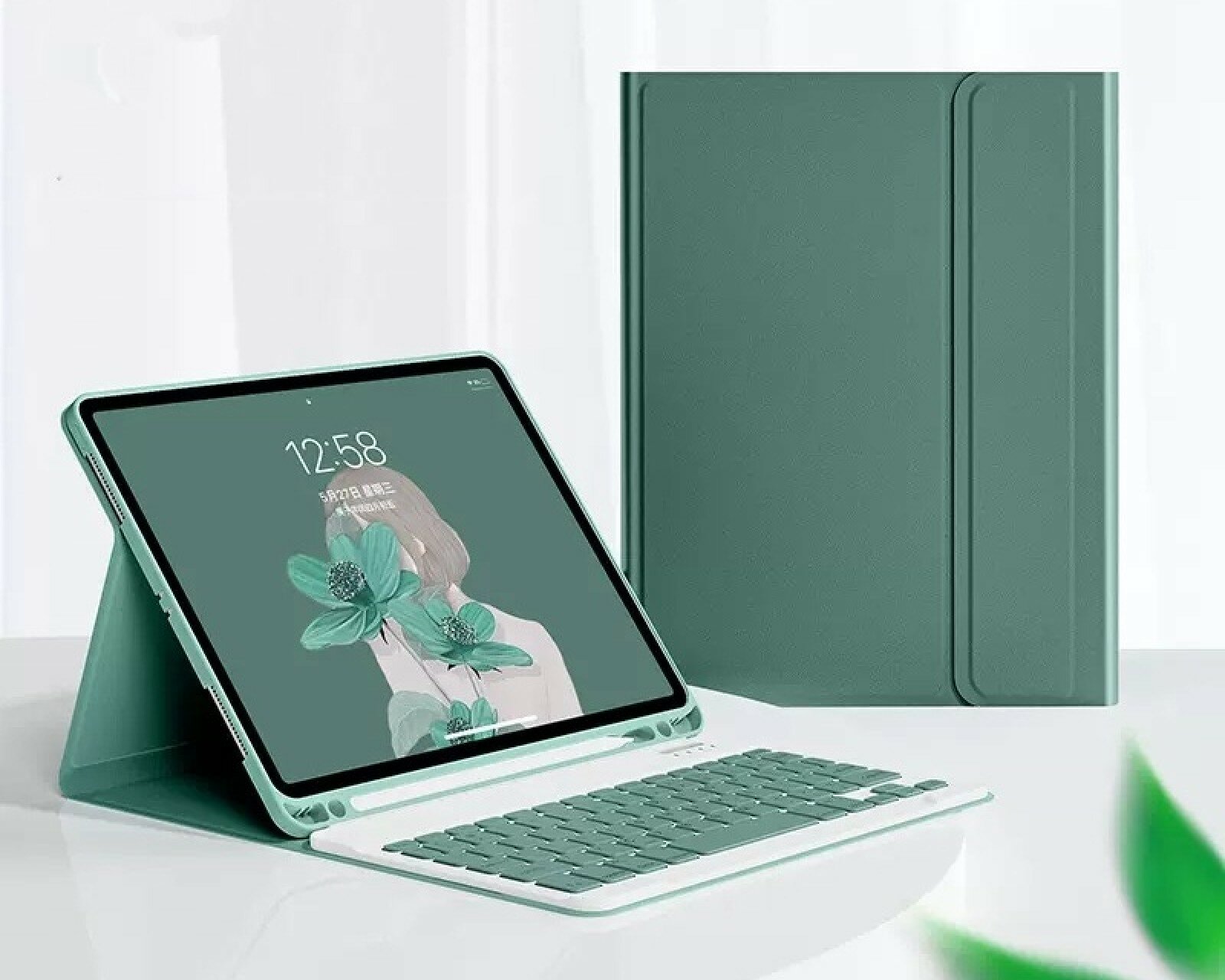 Клавиатура MyPads Tasti Keyboard для Lenovo Xiaoxin Pad Pro 12.7 Bluetooth съёмная с русскими буквами зелёная кожаная