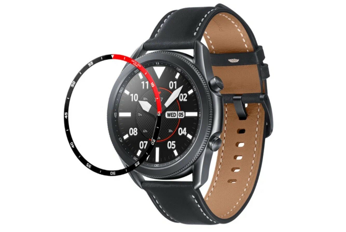 Рамка-безель-циферблат MyPads для смарт-часов Samsung Galaxy Watch3 Titan 45 mm/ Watch 3 (45мм) черно-красный