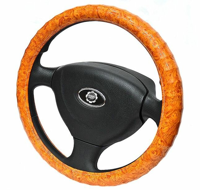 Оплетка на руль для автомобиля Шкода / Skoda Octavia, Rapid, Yeti, Kodiaq, Superb и др, в светло-коричневом цвете, Экокожа