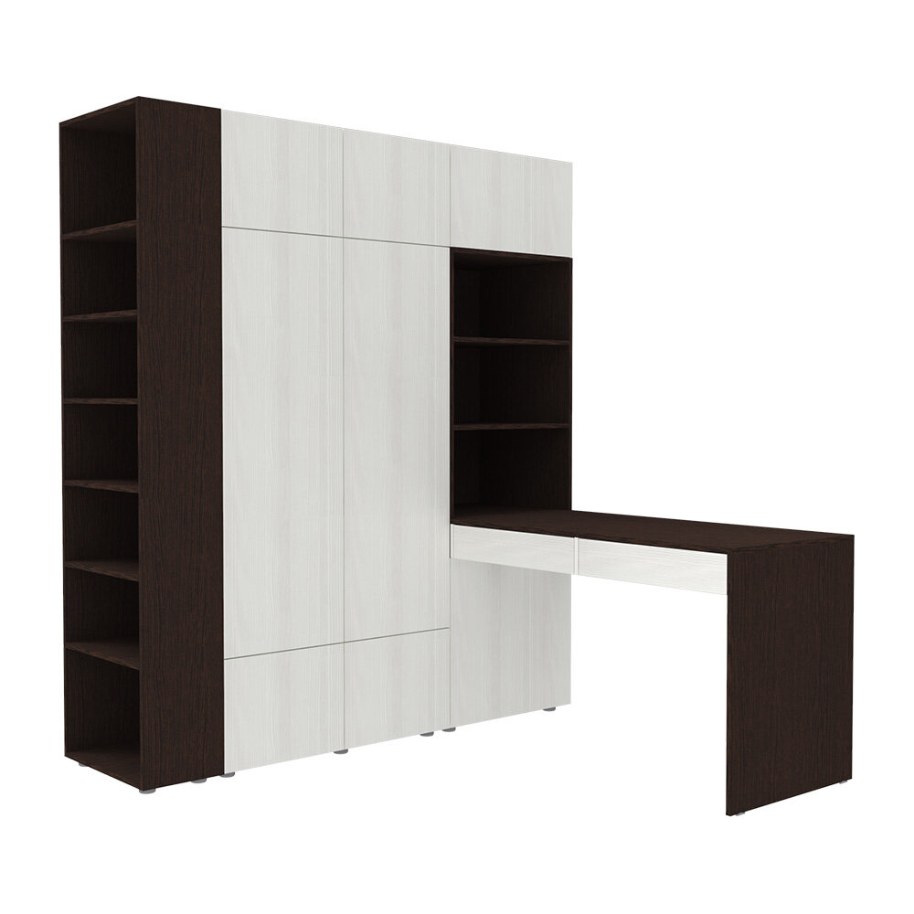 Стол письменный со стеллажом и шкафом 1765 Венге Белое Дерево