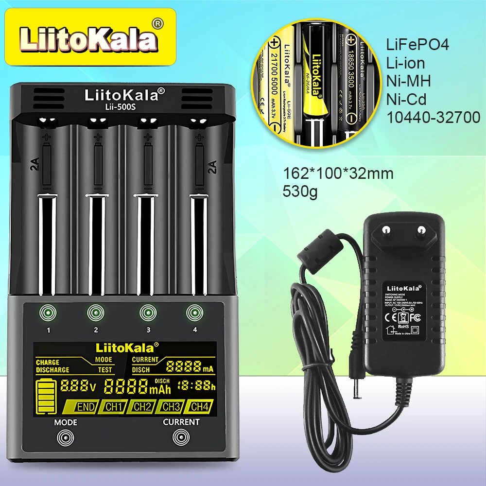 LiitoKala Lii-500S зарядное устройство 4 слота, ЕС