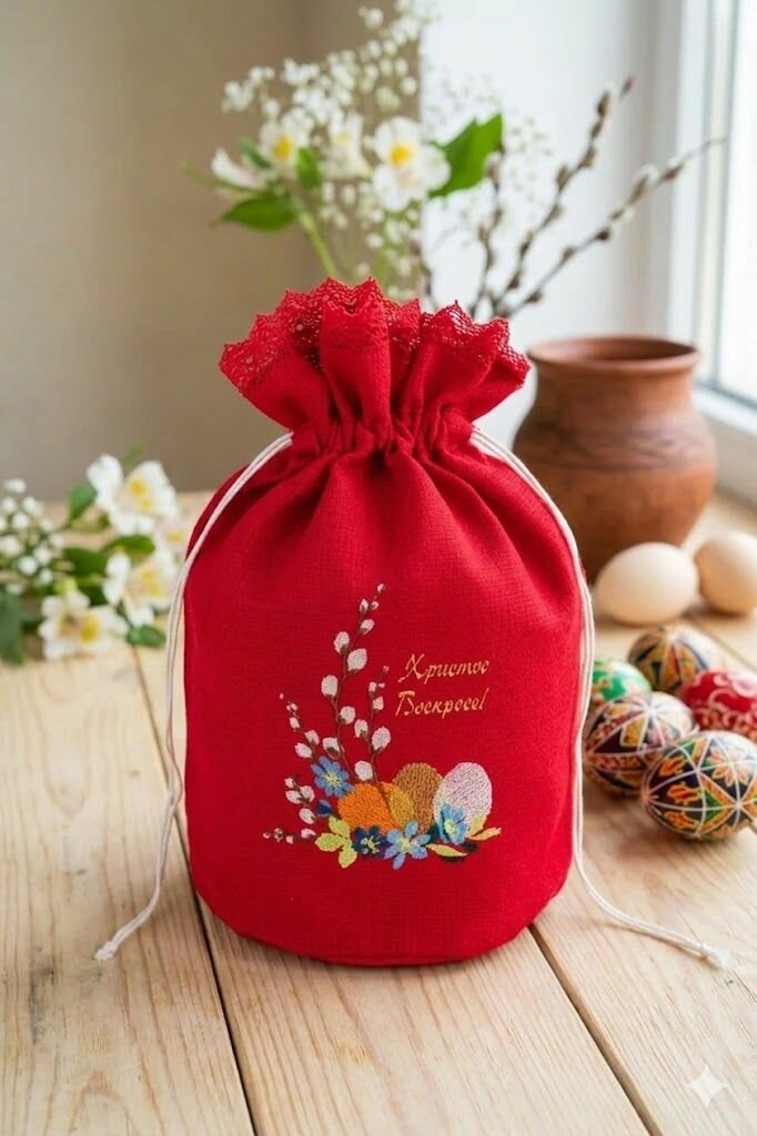 Мешочек для кулича , пасхальный, 30х35см, цвет красный