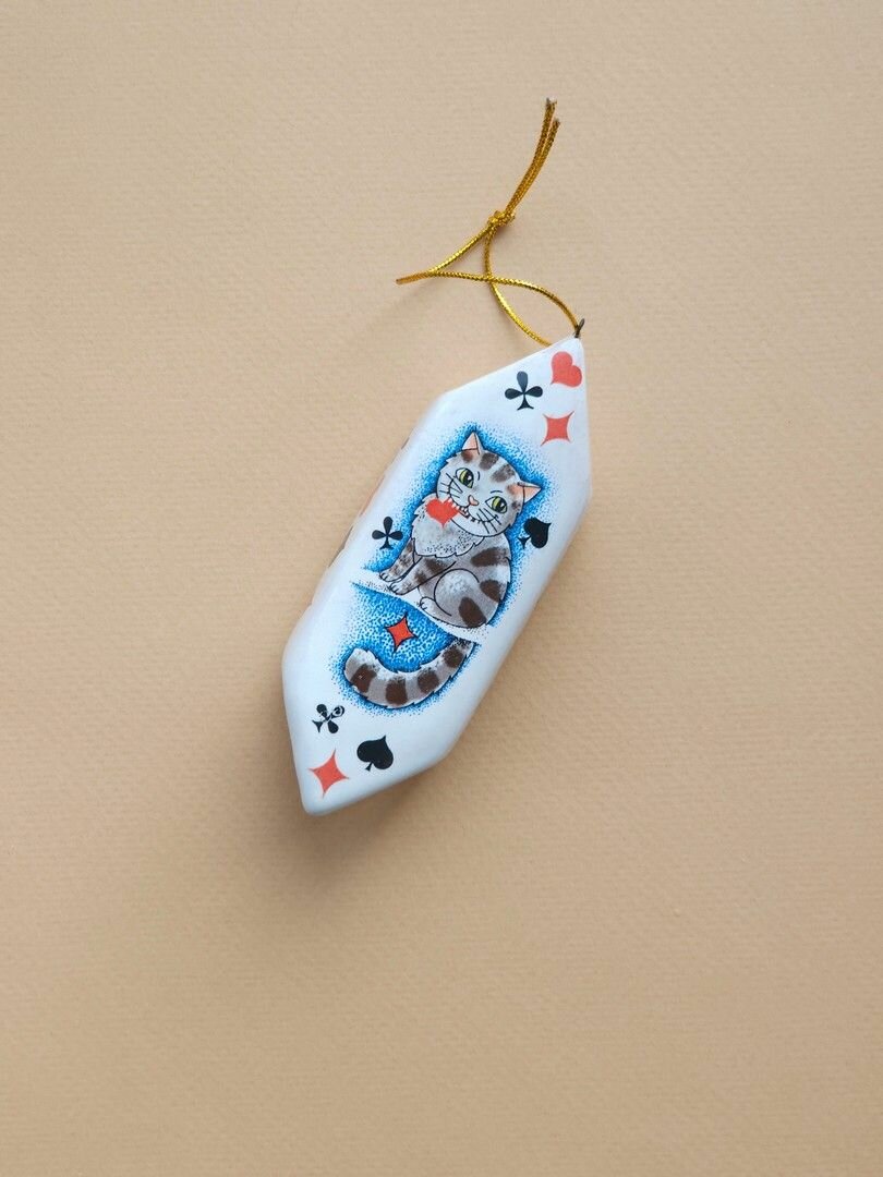 Ёлочная игрушка "Конфетка "Кот". Ярославская майолика. Керамика ручной работы. Сделано в России.
