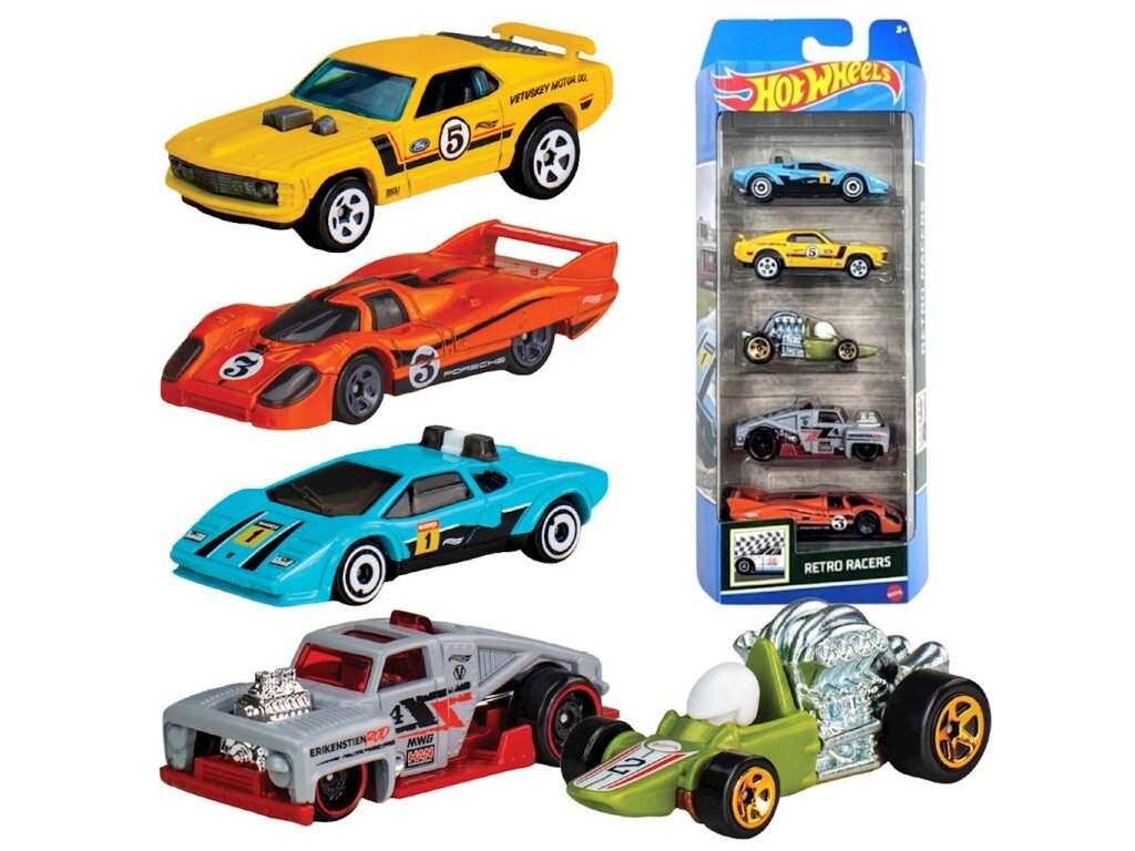 Набор из 5-ти машинок Hot Wheels Retro Racers HTV50, металл/пластик, для мальчиков, от 3 лет